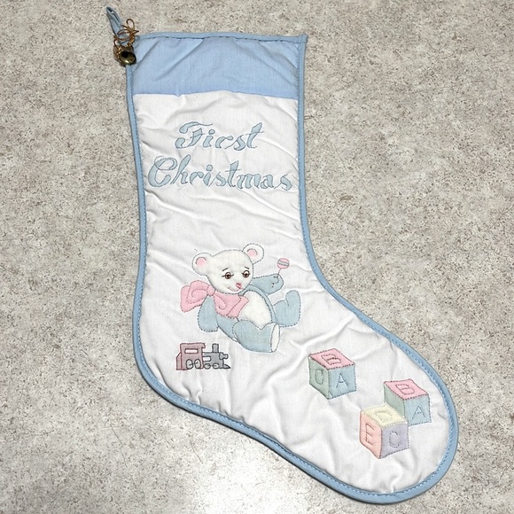 Holiday | Vintage Quilted Babys First Christmas Stocking With Tiny Gold ...